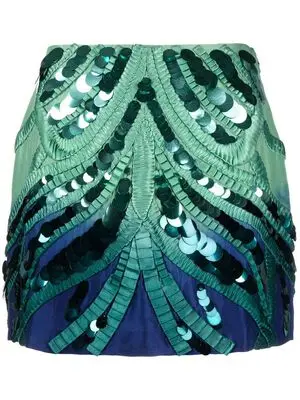 Alberta Ferretti Sequinned Pleat Mini Skirt - Blue