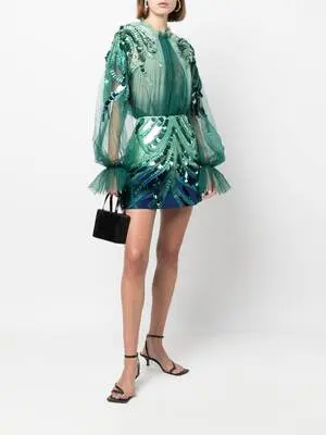 Alberta Ferretti Sequinned Pleat Mini Skirt