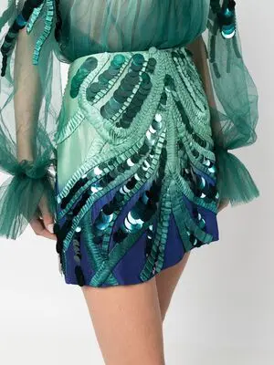 Alberta Ferretti Sequinned Pleat Mini Skirt