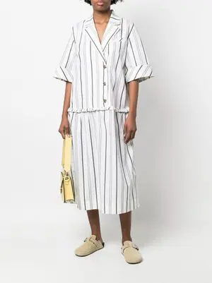 GANNI Striped Ruffle-trim Shirt Dress