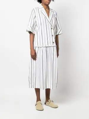 GANNI Striped Ruffle-trim Shirt Dress