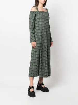 GANNI Seersucker Cold-shoulder Dress