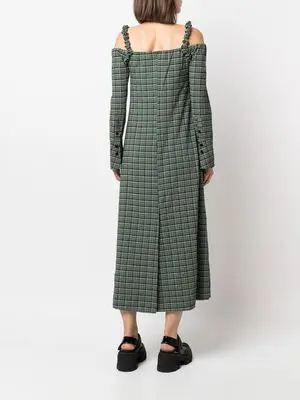 GANNI Seersucker Cold-shoulder Dress