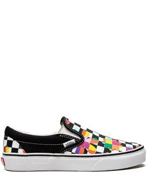 VANS Classic Slip-on Floral Checkerboard Sneakers - Black