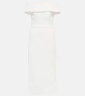 knee length dresses for ladies AQUA Scuba Crepe Off-the-Shoulder Midi Dress main image 0