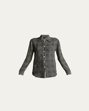 Giorgio Armani Flocked Check Silk Blouse