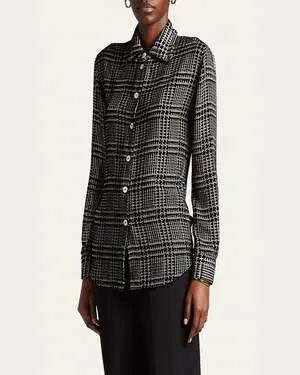 Giorgio Armani Flocked Check Silk Blouse
