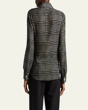 Giorgio Armani Flocked Check Silk Blouse