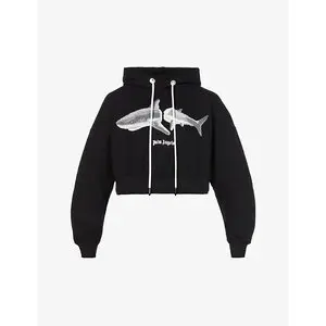 Palm Angels Shark Graphic-print Cotton-jersey Hoody Black White