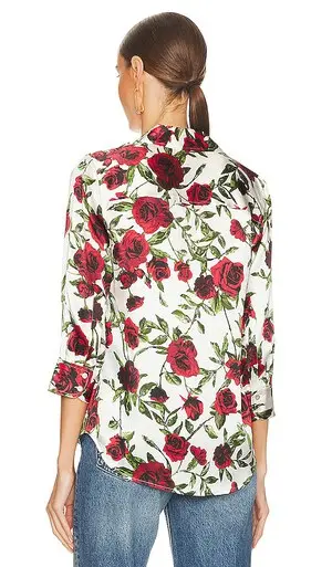 L'Agence Dani Blouse In Ivory - Ivory & Red Rose Stem