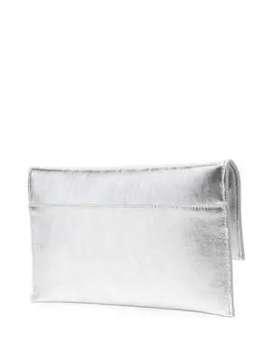 Patrizia Pepe Metallic-effect Leather Clutch - Silver