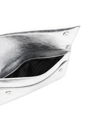 Patrizia Pepe Metallic-effect Leather Clutch - Silver