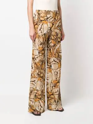 Alberta Ferretti Butterfly-print Silk Palazzo Trousers