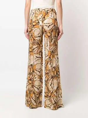 Alberta Ferretti Butterfly-print Silk Palazzo Trousers