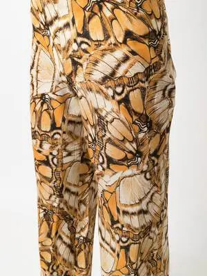 Alberta Ferretti Butterfly-print Silk Palazzo Trousers
