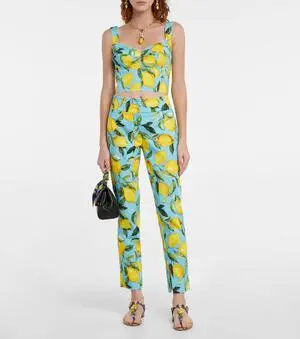 Dolce & Gabbana Printed Cotton-blend Bustier Top - Blue