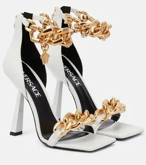 Versace Medusa Chain Leather Sandals - White