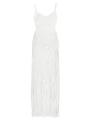 Herve Leger Strappy Ottoman Fringe Gown - Alabaster