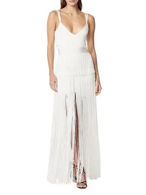 Herve Leger Strappy Ottoman Fringe Gown - Alabaster