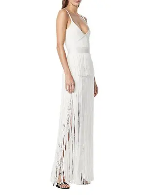 Herve Leger Strappy Ottoman Fringe Gown - Alabaster