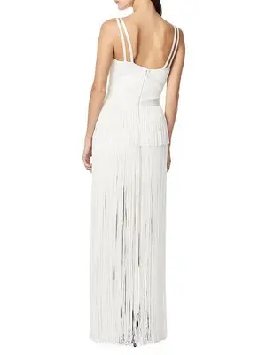 Herve Leger Strappy Ottoman Fringe Gown - Alabaster