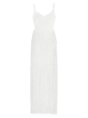 Herve Leger Strappy Ottoman Fringe Gown - Alabaster