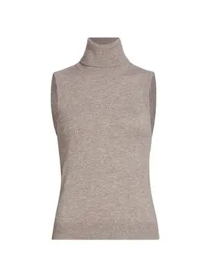 Michael Kors Sleeveless Turtleneck Sweater Taupe Melange