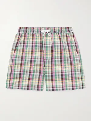 BARACUTA Noah Straight-leg Checked Cotton-twill Drawstring Shorts