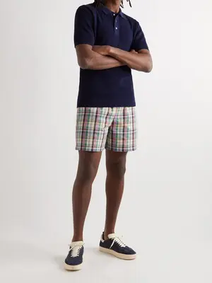 BARACUTA Noah Straight-leg Checked Cotton-twill Drawstring Shorts
