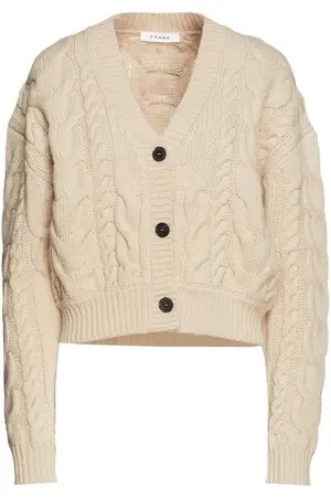 FRAME Cable-knit Merino Wool Cardigan - Beige
