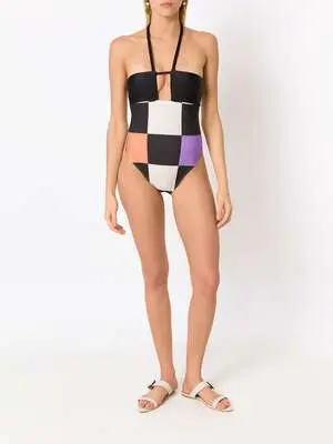 ADRIANA DEGREAS Checked Halterneck One Piece