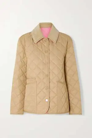 Burberry Cotton Corduroy-Trimmed Quilted Shell Jacket Beige