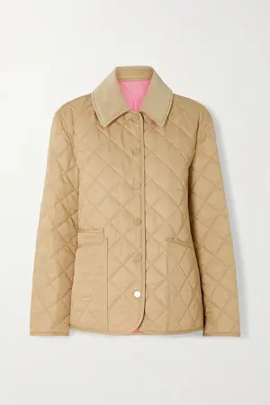 Burberry Cotton Corduroy-Trimmed Quilted Shell Jacket Neutrals