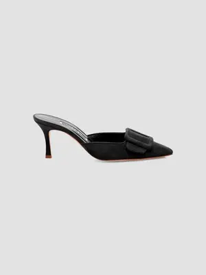 Manolo Blahnik Maysale 70mm Buckle Suede Mules Black