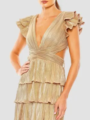 Mac Duggal Ieena Metallic Tiered Gown - Gold