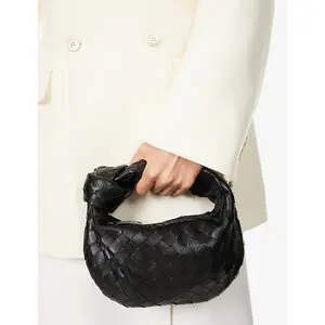 Bottega Veneta Mini Jodie Leather Hobo Bag - Black-silver