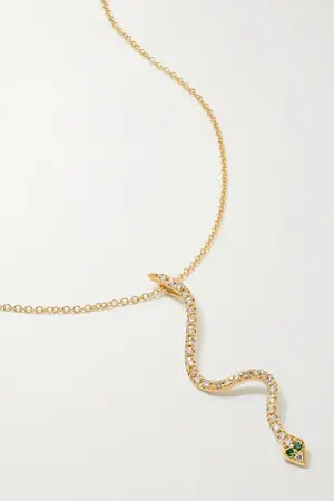 Ileana Makri Lucky Snake Diamond And Tsavorite Necklace - Gold