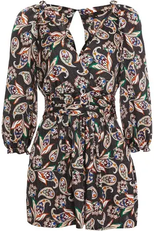 Maje Wrap-effect Printed Satin Playsuit - Black