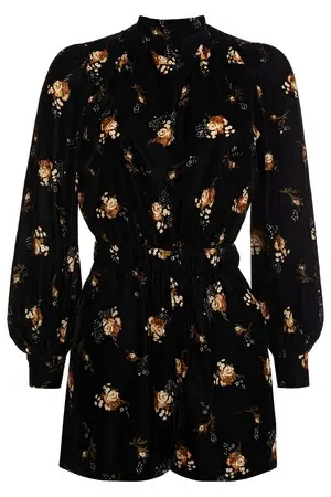 Maje Floral-print Velvet Playsuit - Black
