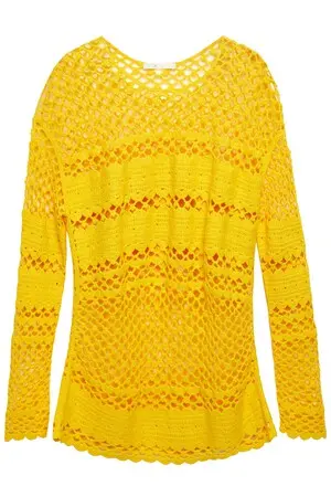 Maje Crochet Knit Cotton Sweater - Yellow