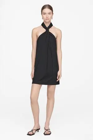 ANINE BING Ribbed Knit Halterneck Mini Dress - Black