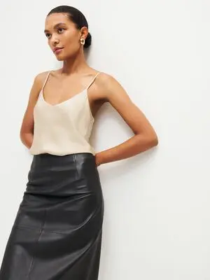 REFORMATION Reformation Teddy Silk Top Almond