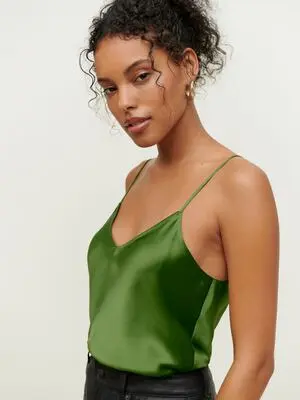 REFORMATION Reformation Teddy Silk Top Palm Green