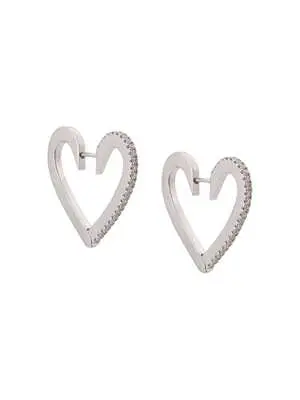 CADAR 18kt White Gold Diamond Heart Hoop Earrings - Silver