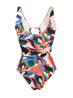 PatBO Abstract-print Lace-up Swimsuit