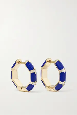 L’ATELIER NAWBAR Bamboo 18-karat Lapis Lazuli And Diamond Hoop Earrings - Gold