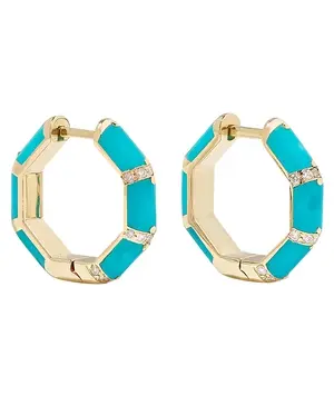 L’ATELIER NAWBAR Bamboo 18-karat Turquoise And Diamond Hoop Earrings - Gold