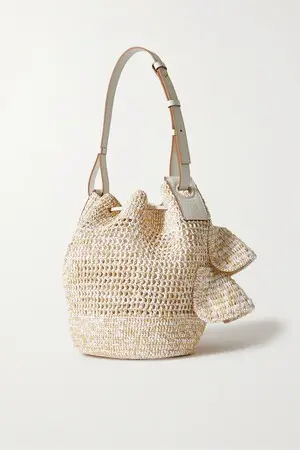 Loewe Paula's Ibiza Balloon Ruffled Leather-trimmed Sequined Raffia Bucket Bag