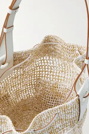 Loewe Paula's Ibiza Balloon Ruffled Leather-trimmed Sequined Raffia Bucket Bag