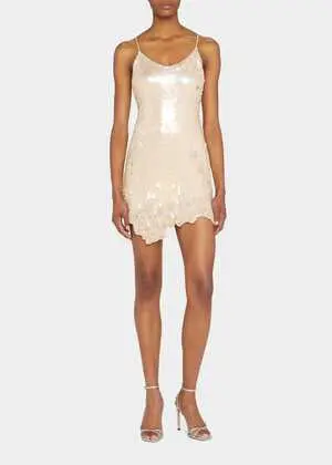 LoveShackFancy Meline Beaded Sequin Mini Dress - Peach Medley